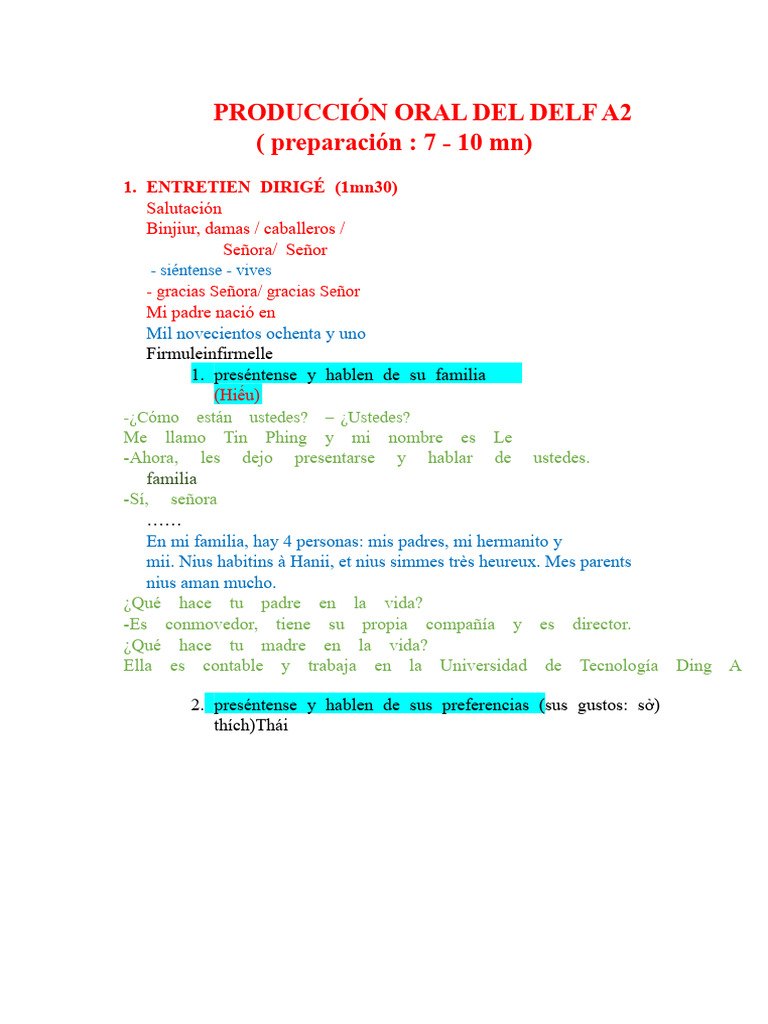Producción Oral DELF A2 | PDF | Vietnam
