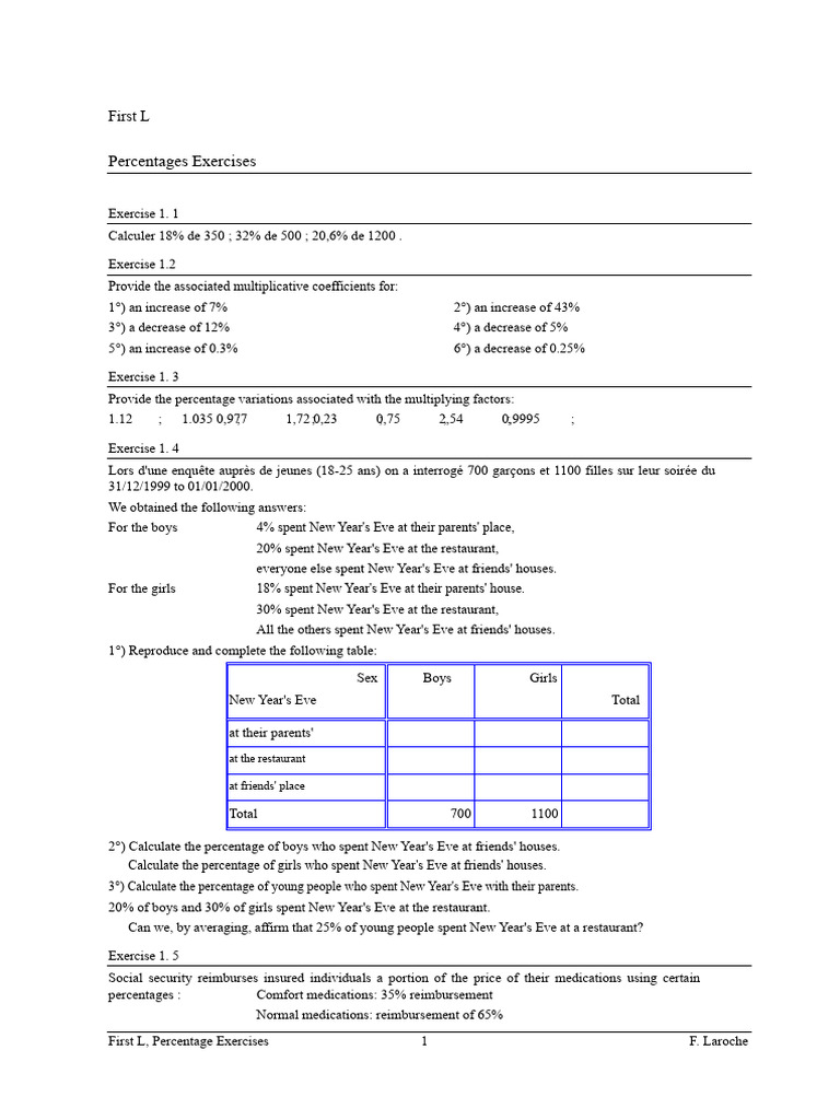 1L Percentages Exercises PDF | PDF | Value Added Tax | Social Security ...