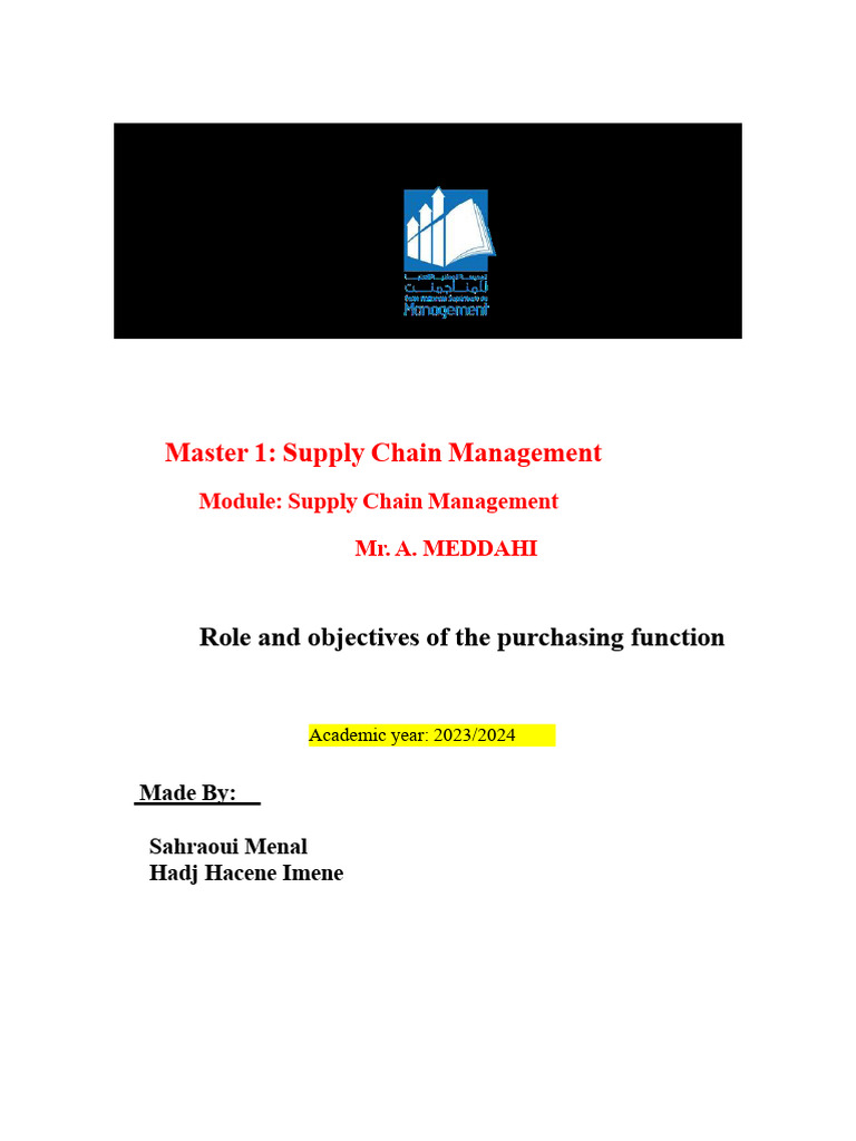 Purchasing Function in Supply Chain Management | PDF | Supply Chain ...