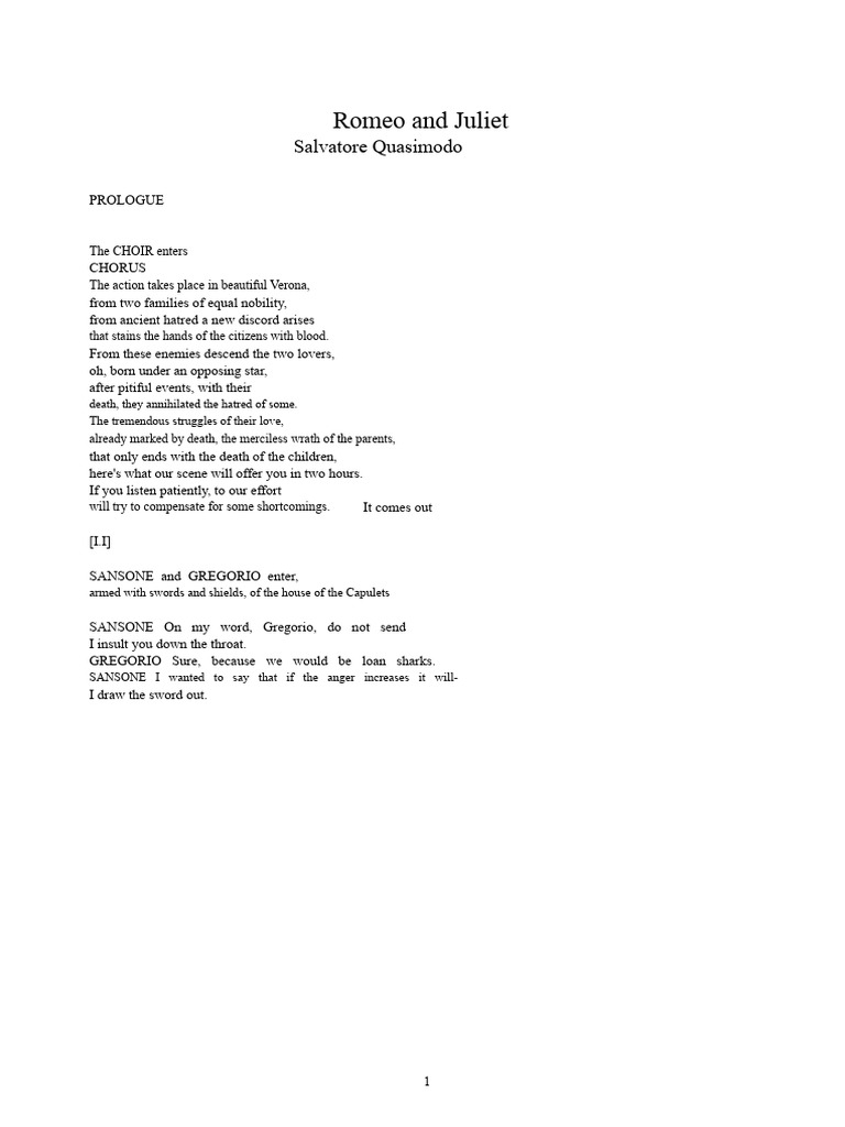 Romeo and Juliet (Translation by Salvatore Quasimodo) | PDF ...