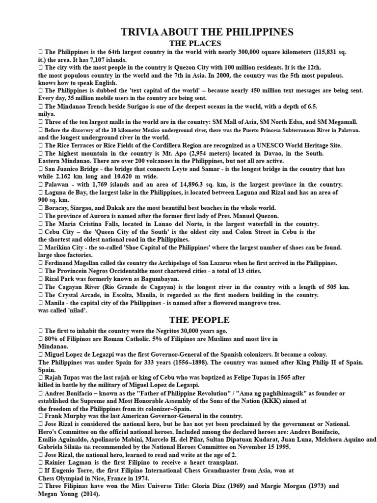 Trivia About The Philippines | PDF | Luzon | Philippines