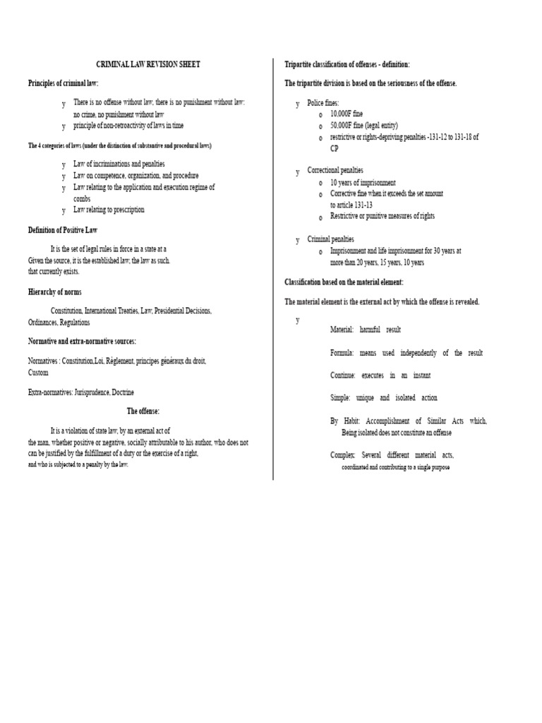 Revision Sheet Criminal Law | PDF | Crimes | Crime & Violence