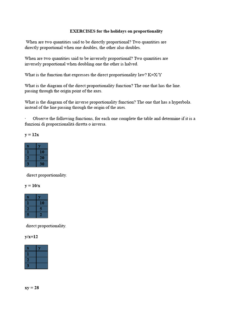 EXERCISES On Proportionality | PDF