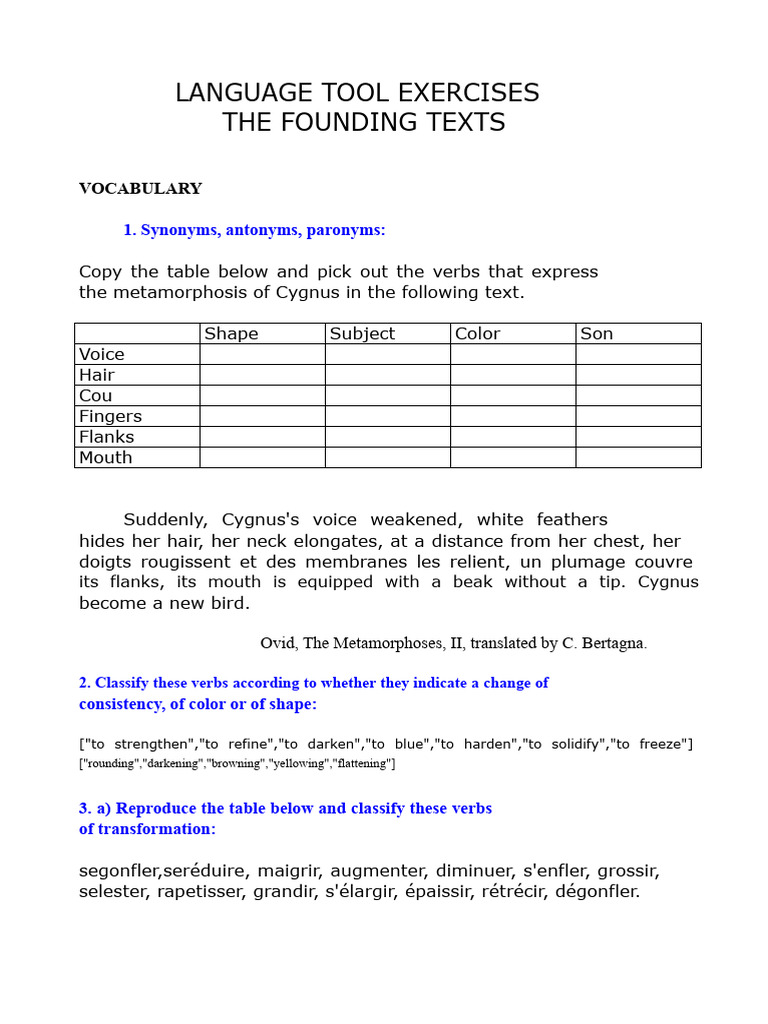 6° Exercises OL Foundational Texts | PDF | Adjective | Verb