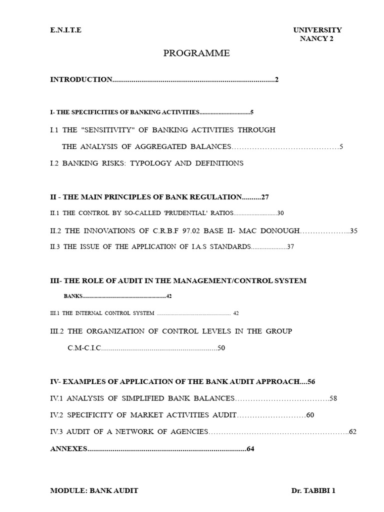 Banking Audit and Regulation Overview | PDF | Banks | Internal Control