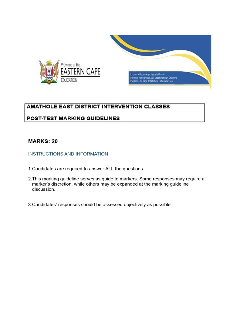Amathole East Post-Test Marking Guide | PDF