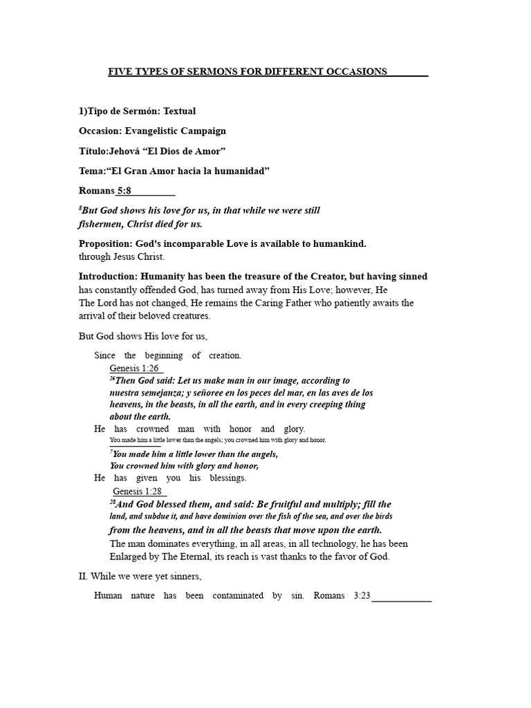 Types of Sermons for Various Occasions | PDF | Salvation | Grace In ...