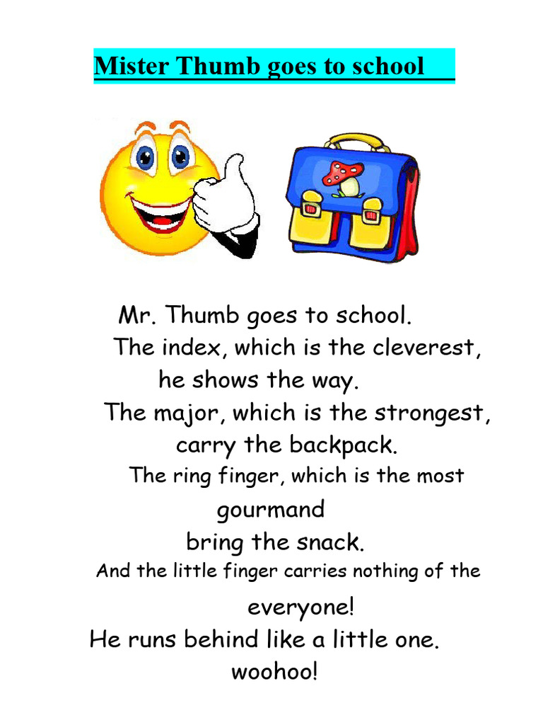 Mr. Thumb Goes To School | PDF