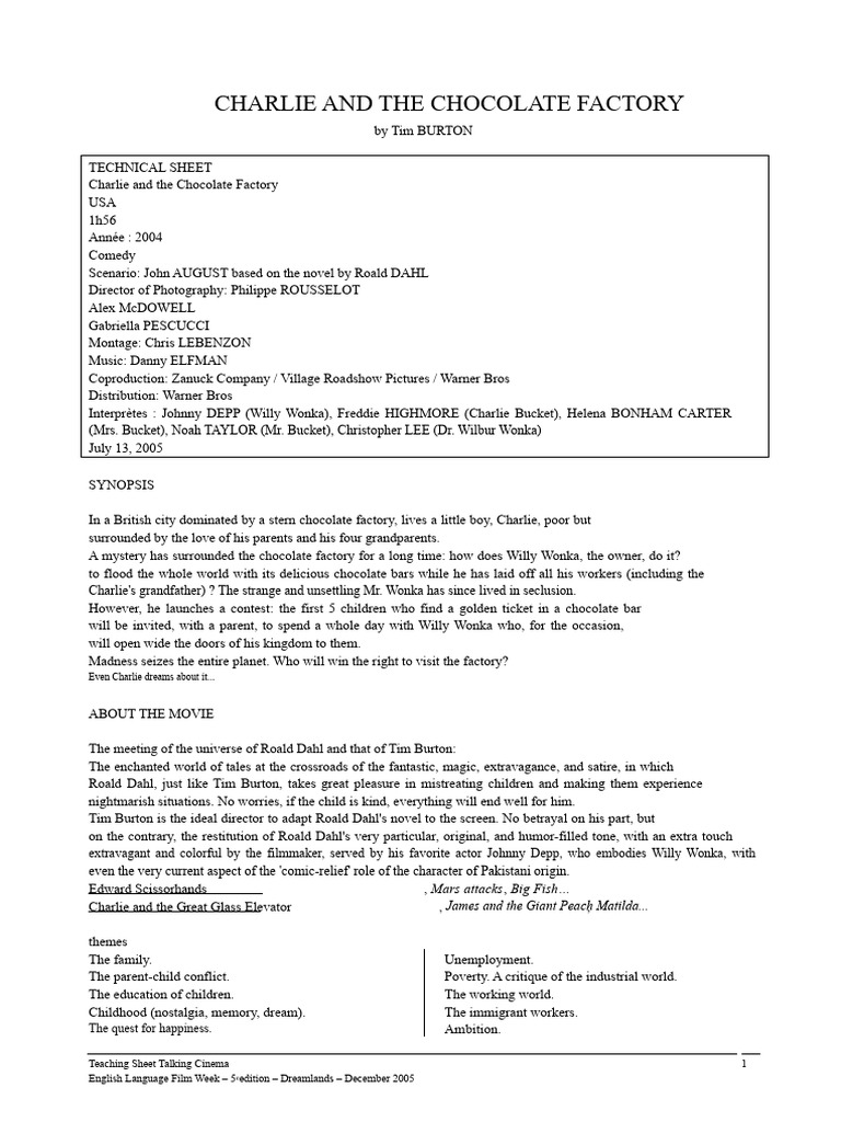 Charlie and The Chocolate Factory Educational Sheet | PDF