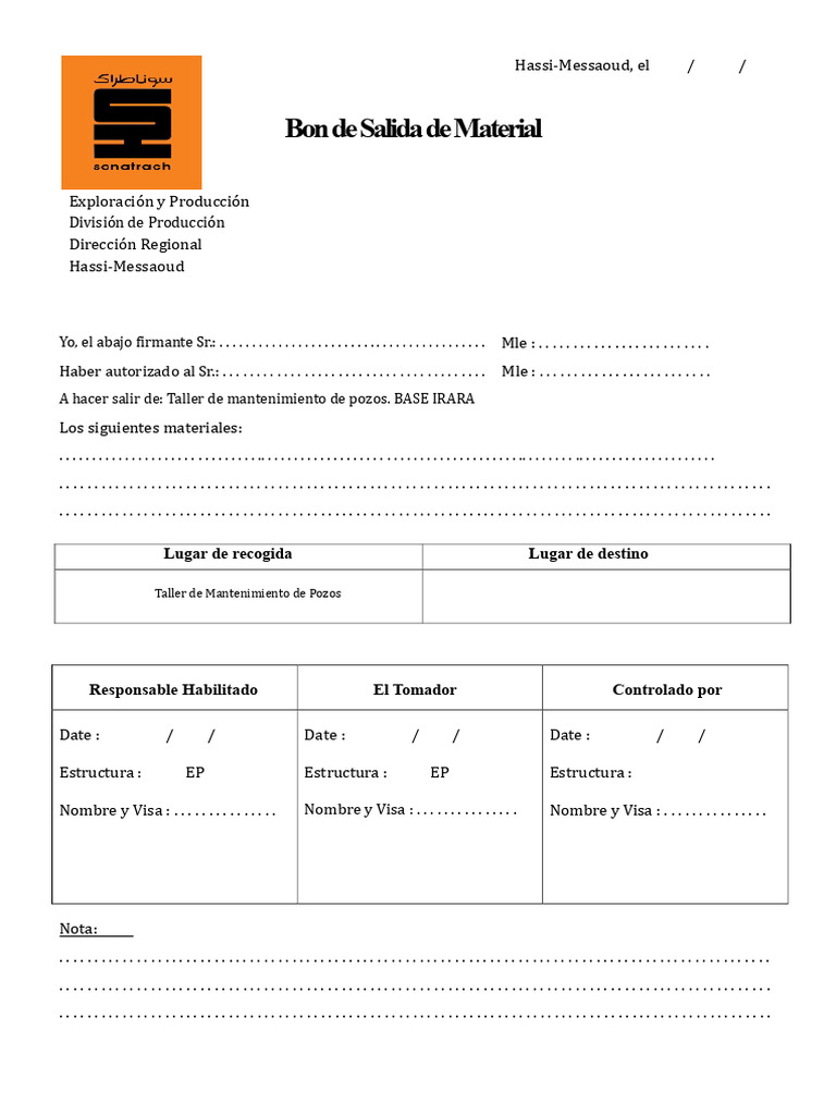 Bon de Salida de Material PDF | PDF