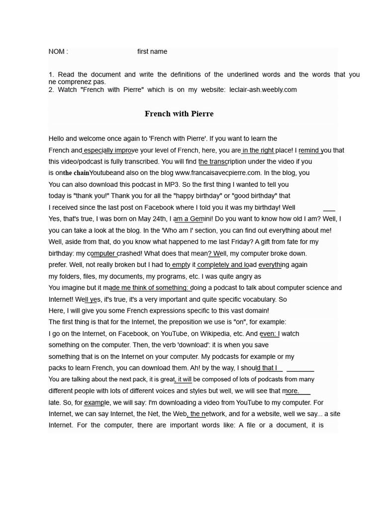 French With Pierre Internet | PDF | Computer Keyboard | Computer File