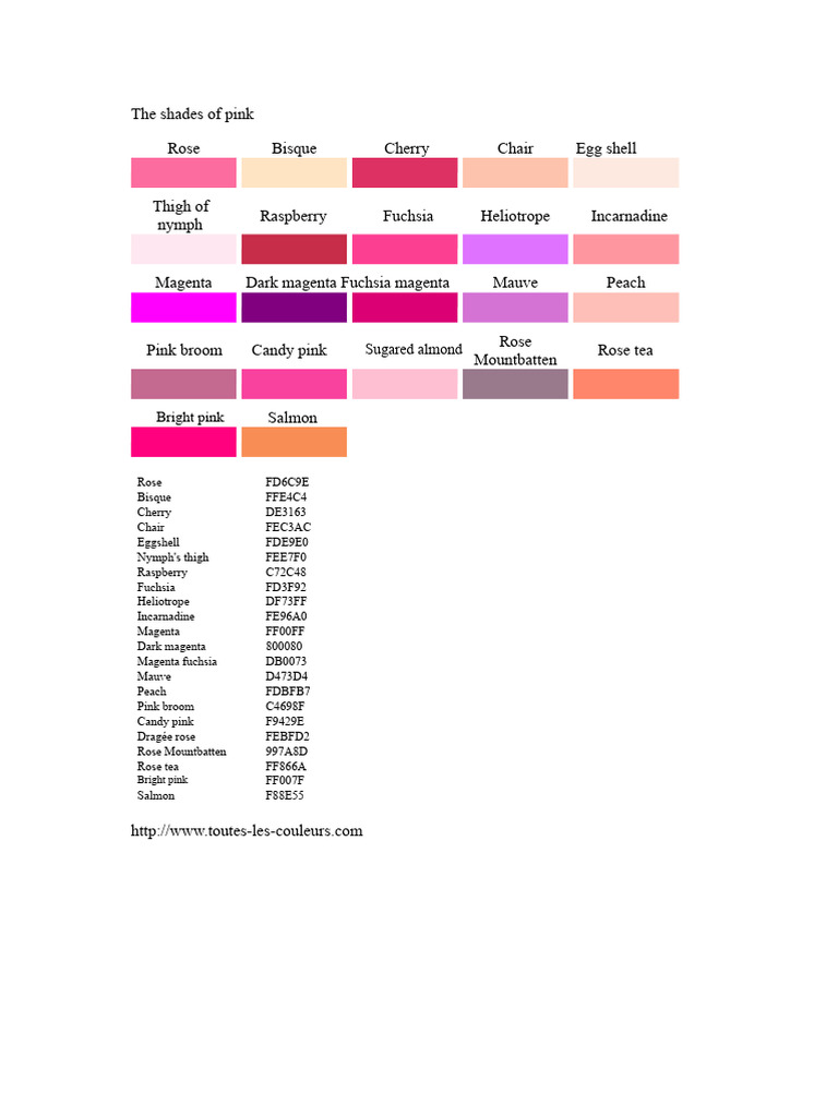 The Shades of Pink | PDF | Blue | Color