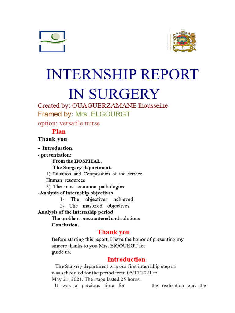 Internship Report in Surgery 1 | PDF | Neurosurgery | Surgery