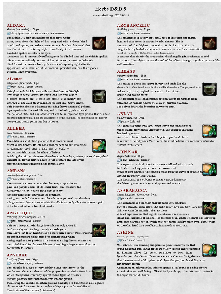 Herbs Dungeons & Dragons - D&D 5e | PDF | Trees | Plants