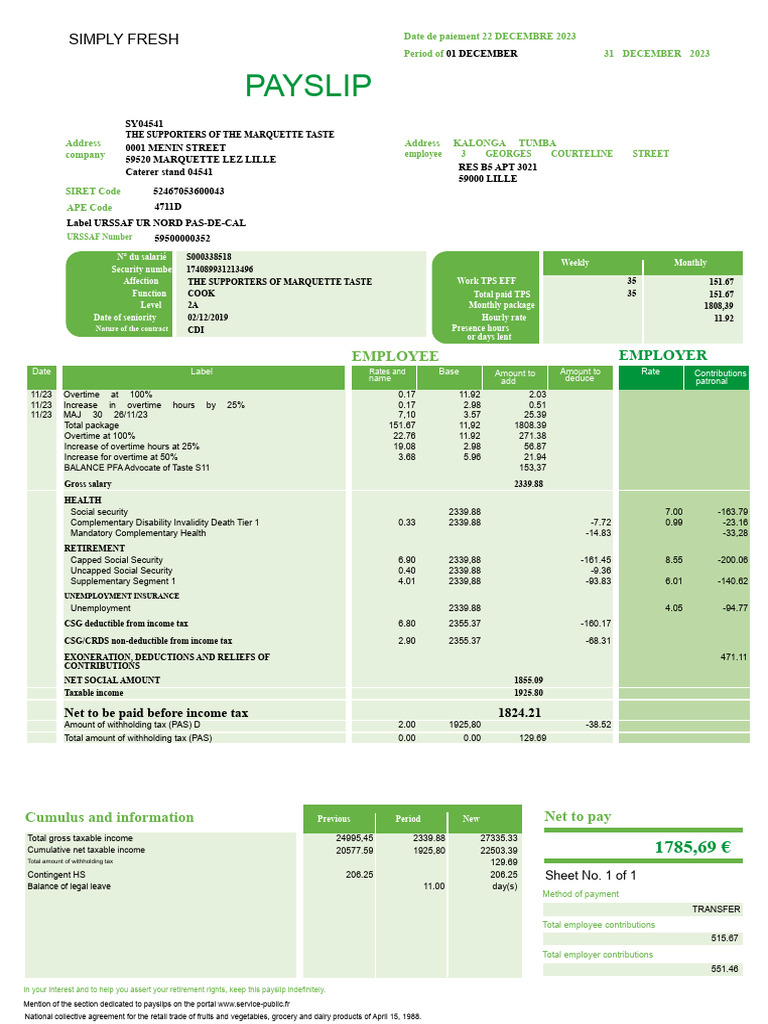 December 2023 Payslip for Kalonga Tumba | PDF | Social Security (United ...