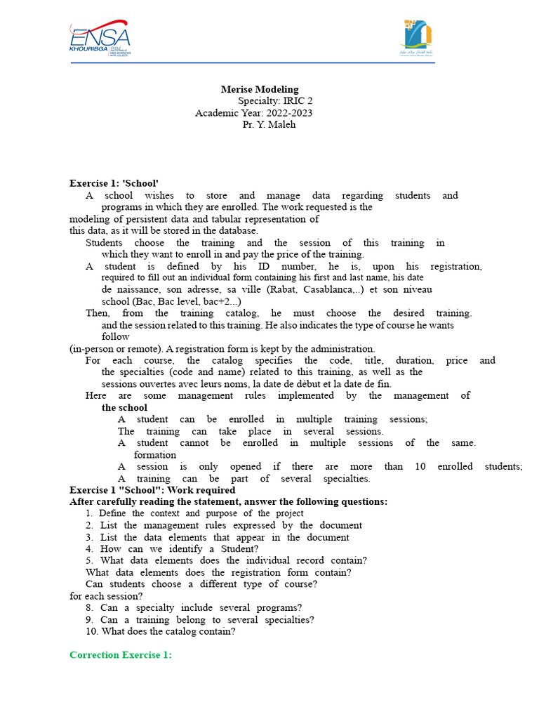 Merise Modeling - TD1 Correction | PDF | Data Model | Information Science