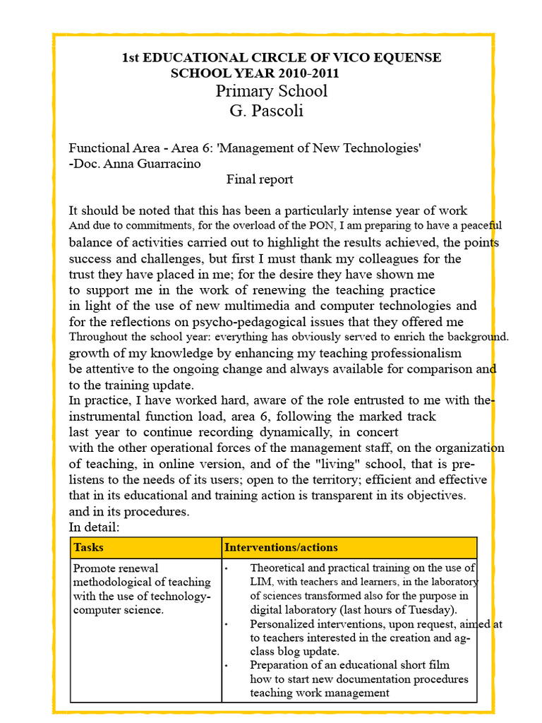 Instrumental Function - "Management of New Technologies" (Area 6) Final ...