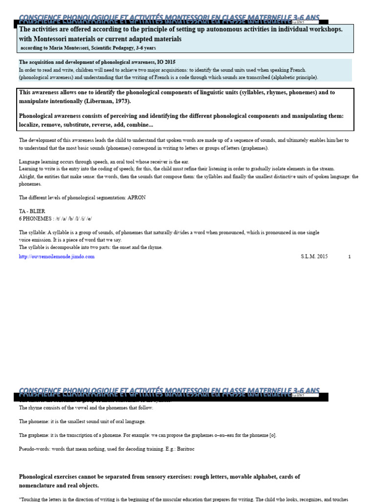 Phonological Awareness and Montessori Activities in Preschool Classroom ...