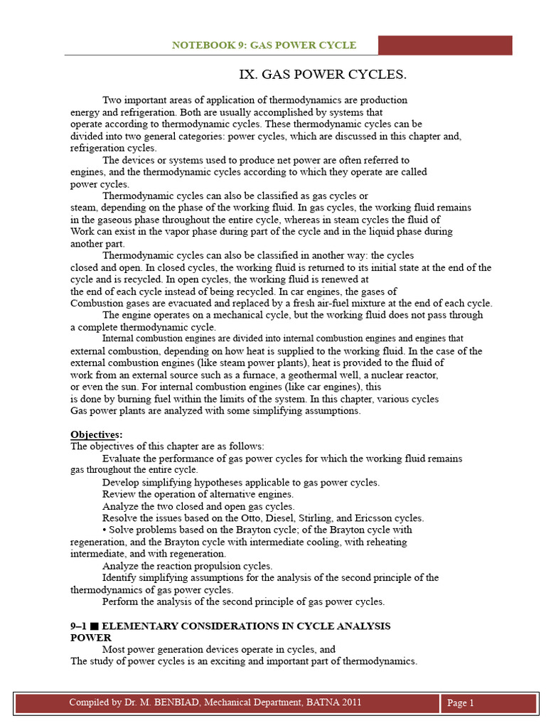 CH9 Gas Power Cycle | PDF | Internal Combustion Engine | Engines