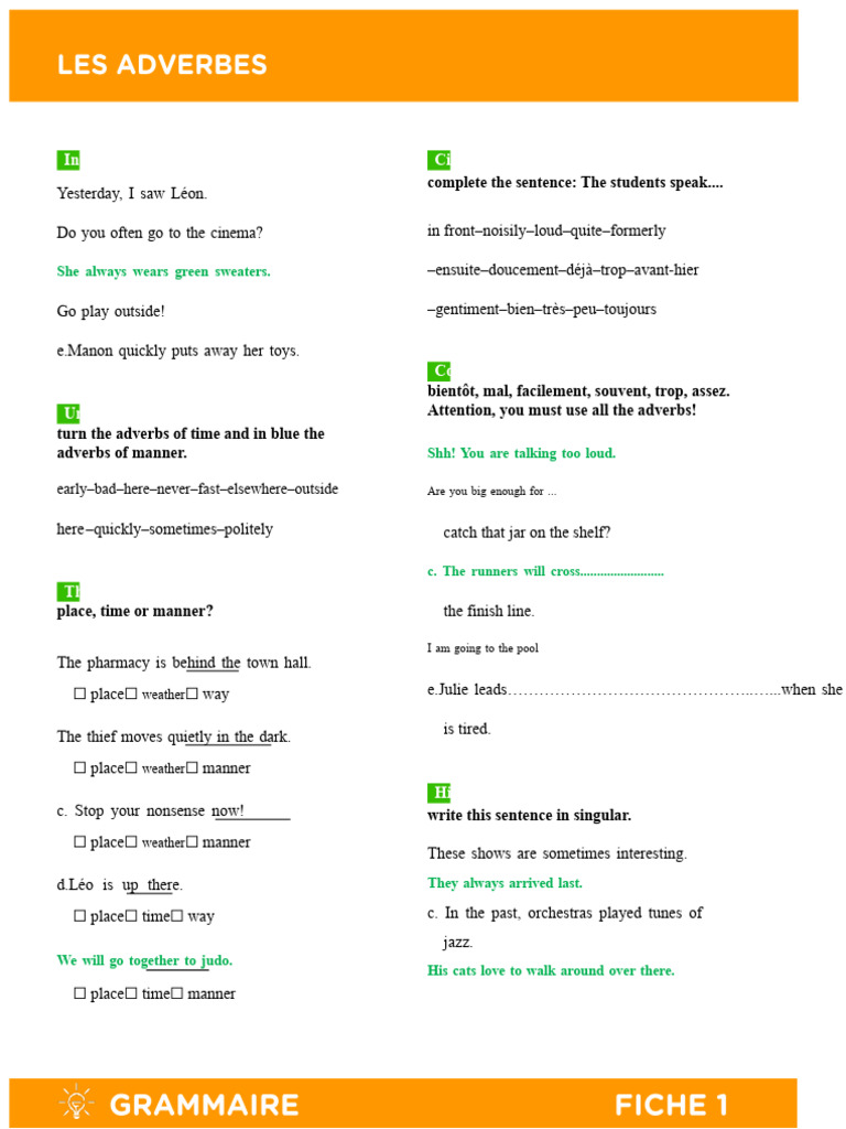 Class Sheets | PDF | Adverb | Verb