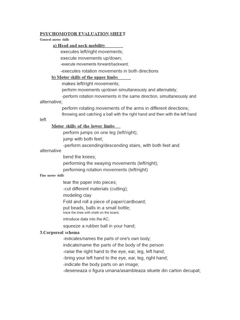Psychomotor Evaluation Sheet Guide | PDF | Mental Disorder | Psychiatry