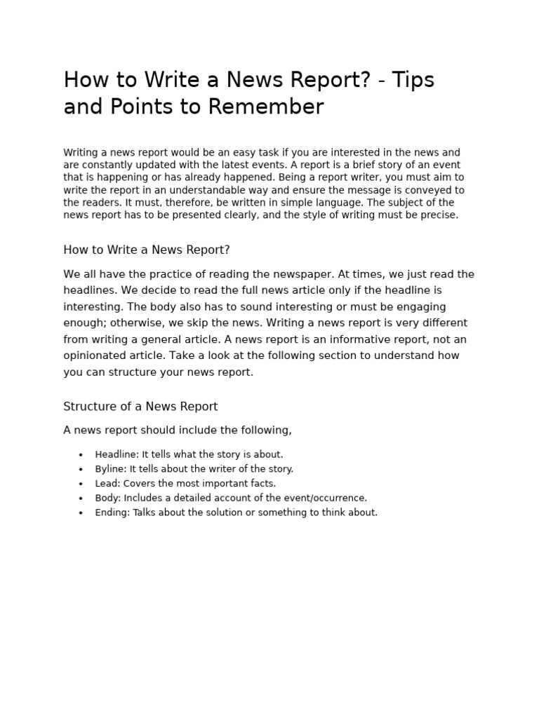 Tips for Writing a News Report | PDF