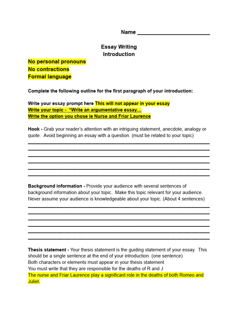 Introduction Outline | PDF | Essays | Writing