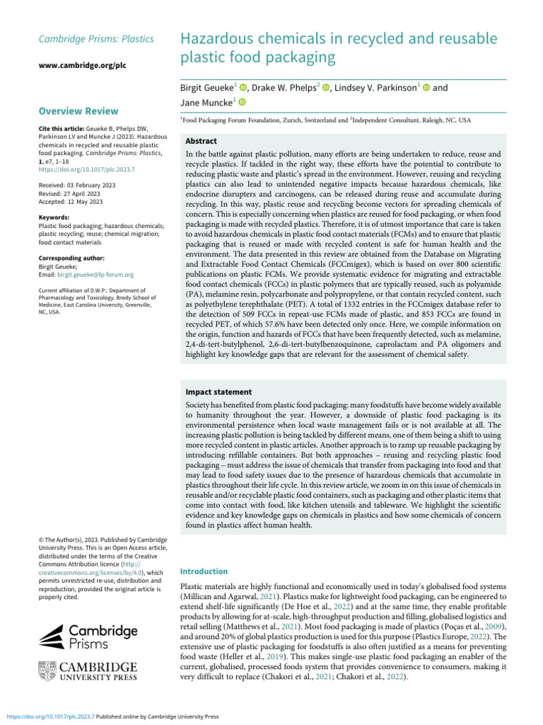 Hazardous Chemicals in Recycled and Reusable Plastic Food Packaging ...