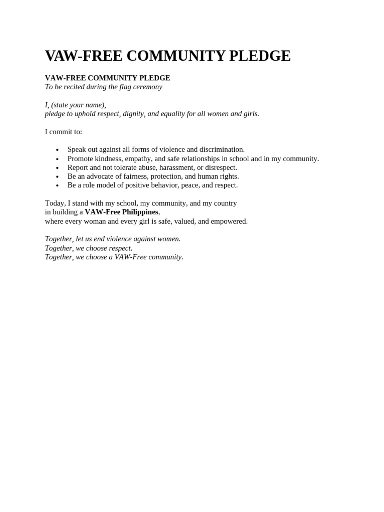 Vaw Free Community Pledge | PDF