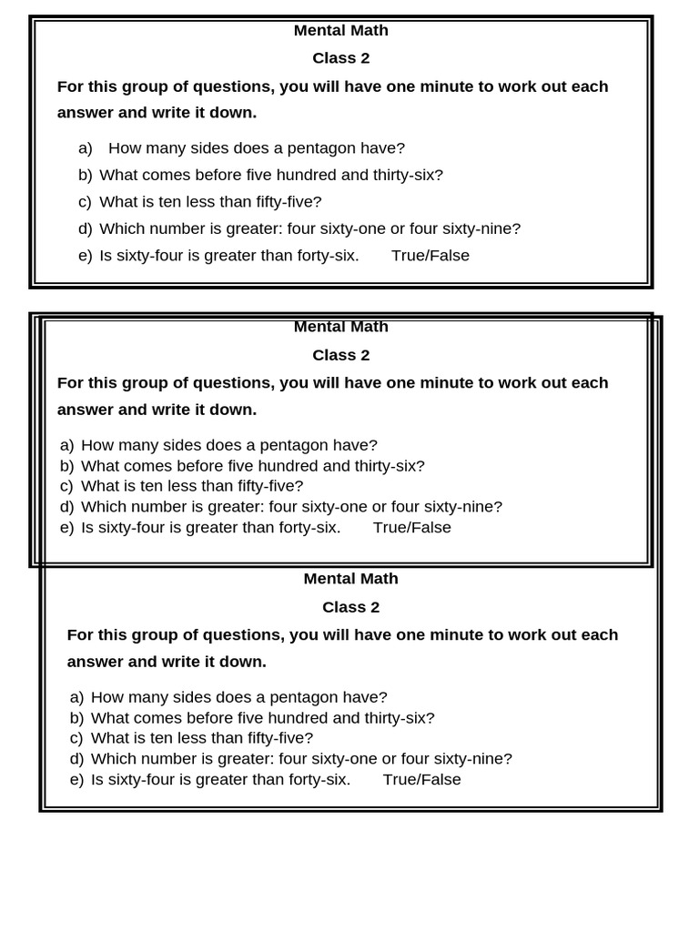 Mental Math Week 5 | PDF
