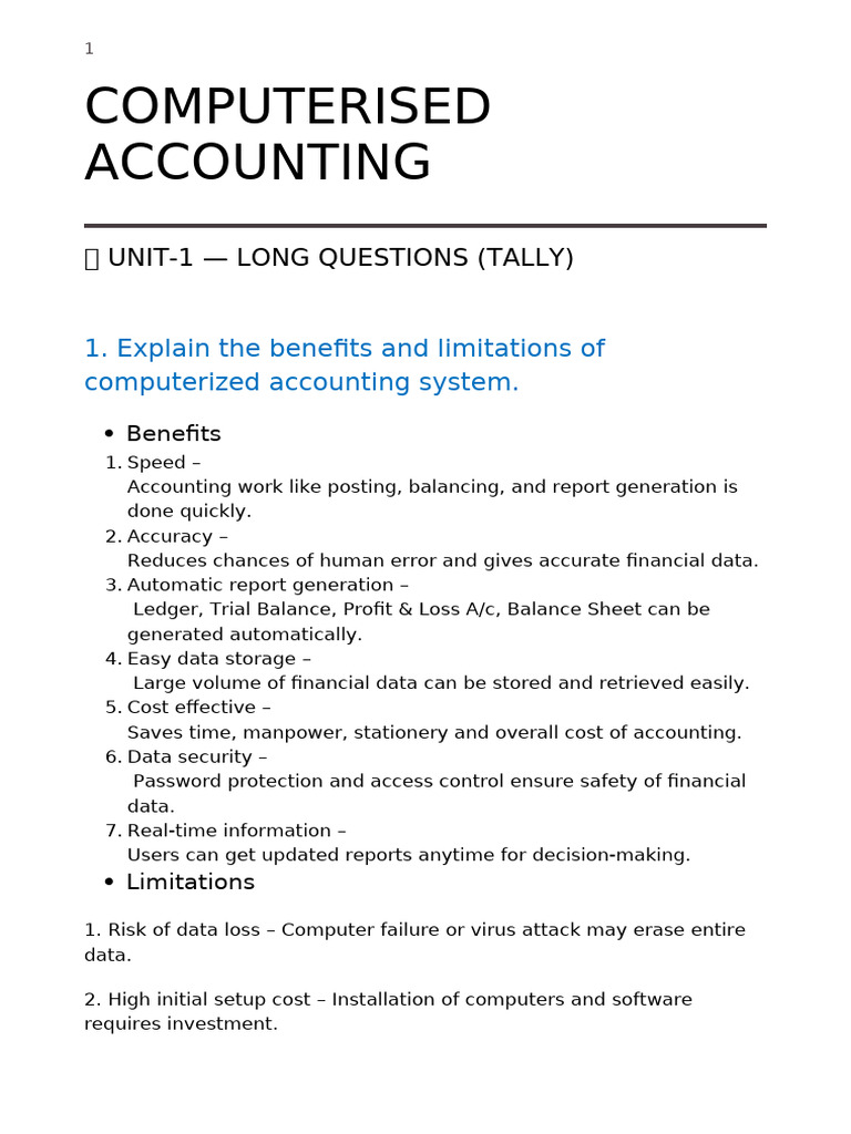 Computerized Accounting Benefits & Tally Guide | PDF | Databases ...