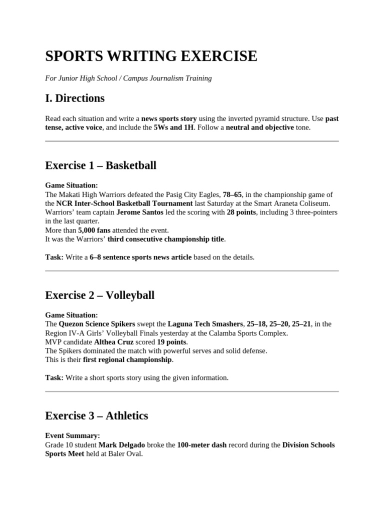 Sports Task 1 | PDF