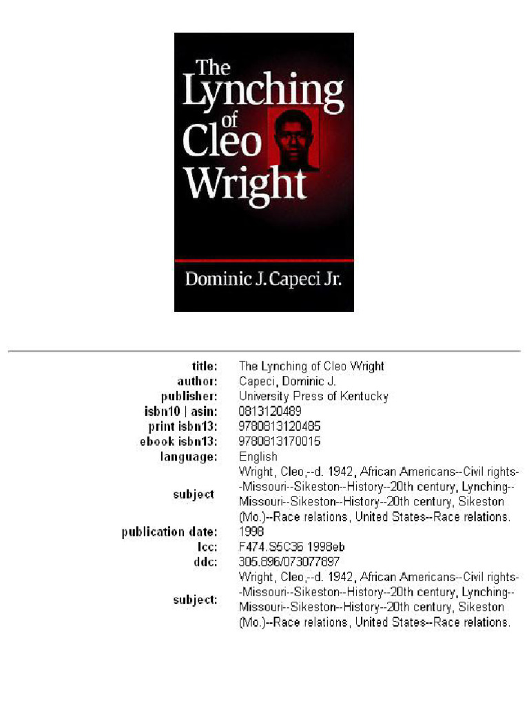 The Lynching of Cleo Wright - Dominic J. Capeci Jr | PDF