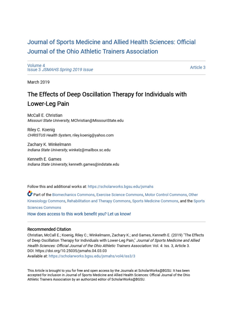 Deep Oscillation Therapy for Lower-Leg Pain | PDF | Human Leg ...