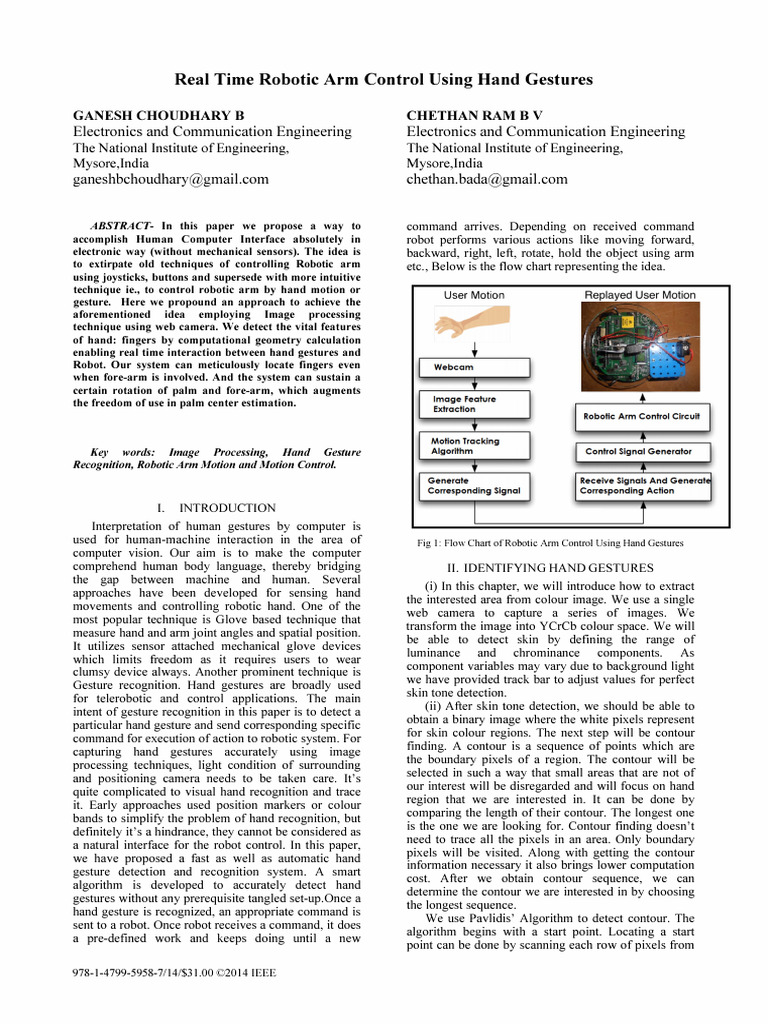Real Time Robotic Arm Control Using Hand Gestures | PDF | Robotics ...