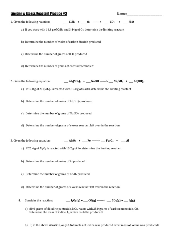 Extra Practice-Limiting & Excess Reactants#3 | PDF | Zinc | Chemical ...