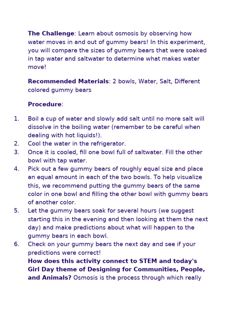 Gummy Bear Osmosis | PDF
