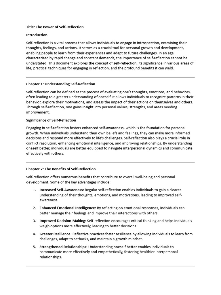 Benefits and Techniques of Self-Reflection | PDF | Psychological ...