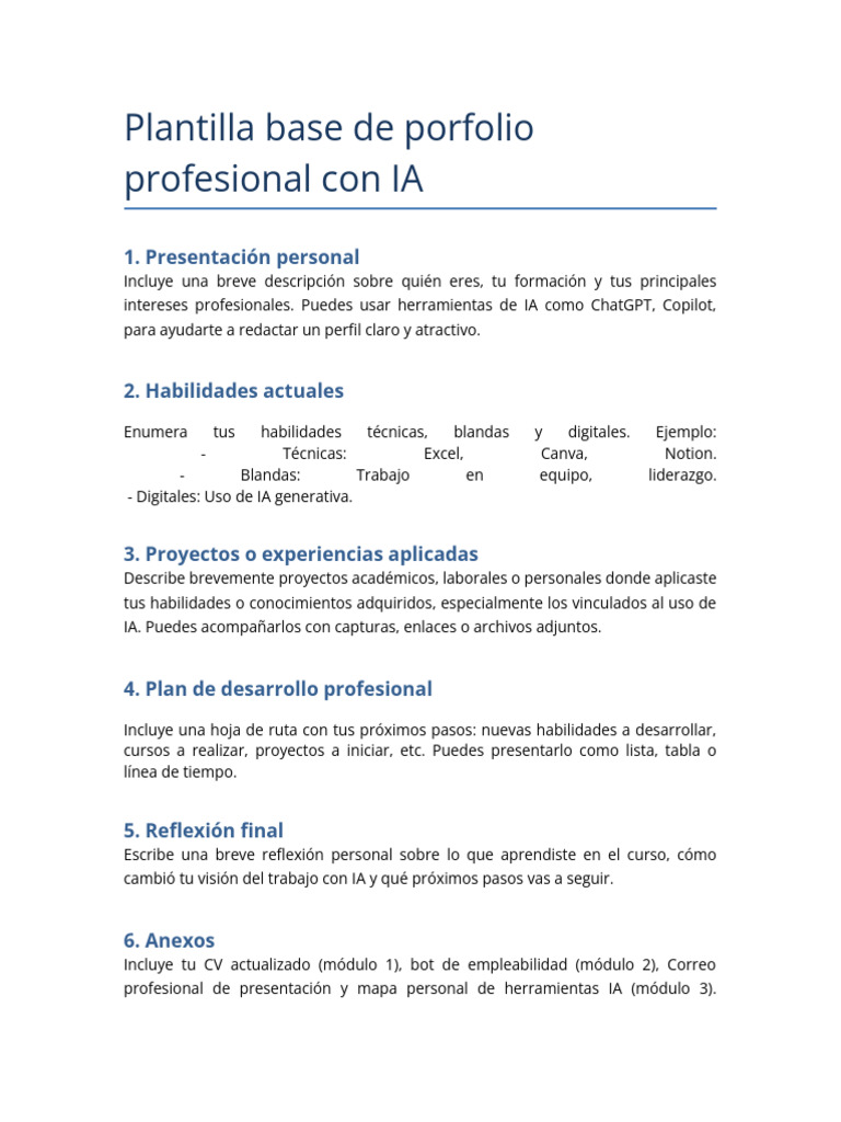 Plantilla de Portafolio Profesional con IA | PDF