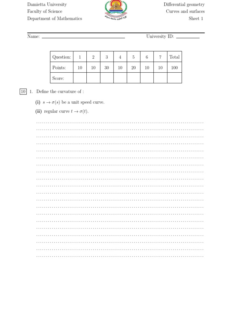 Differential Geometry Exam Sheet | PDF | Geometric Shapes ...