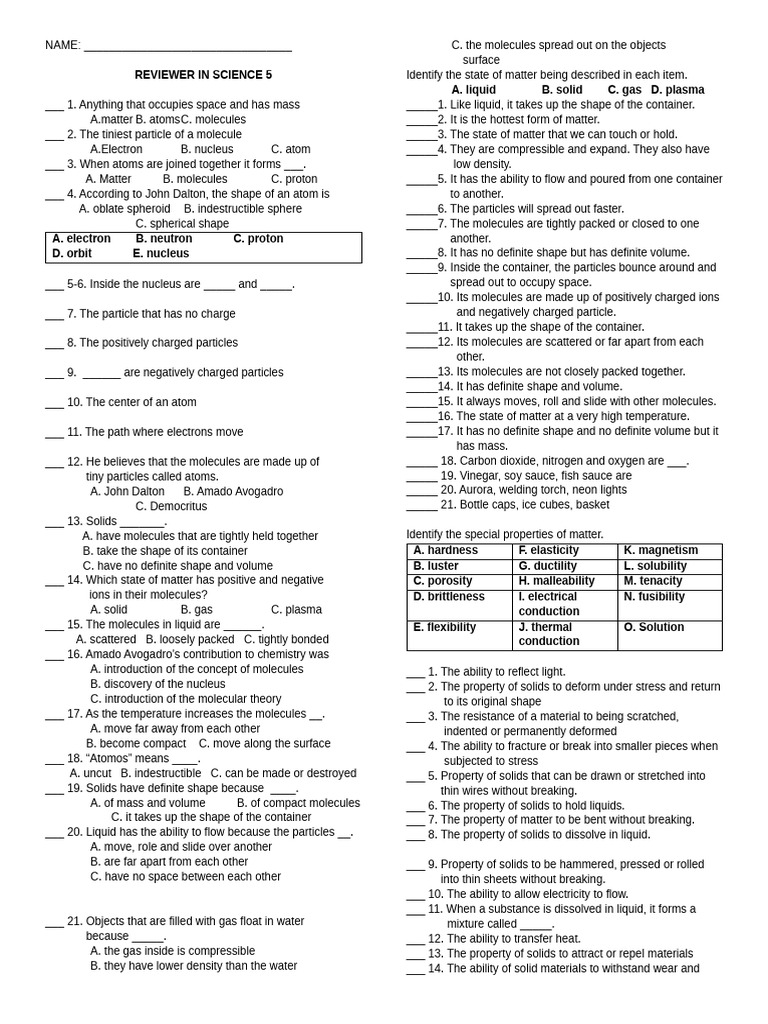 Science Review: Matter and Properties | PDF | Solid | Liquids