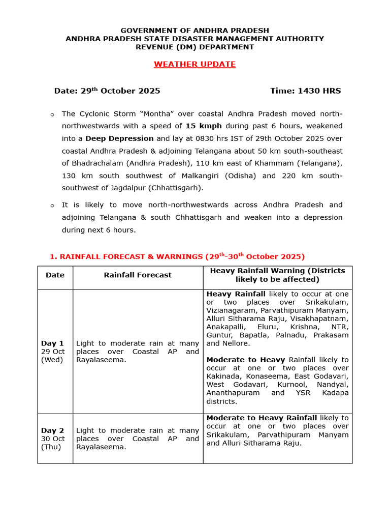 Weather Update Bulletin DD 29-10-2025!2!30PM | PDF | Meteorology ...