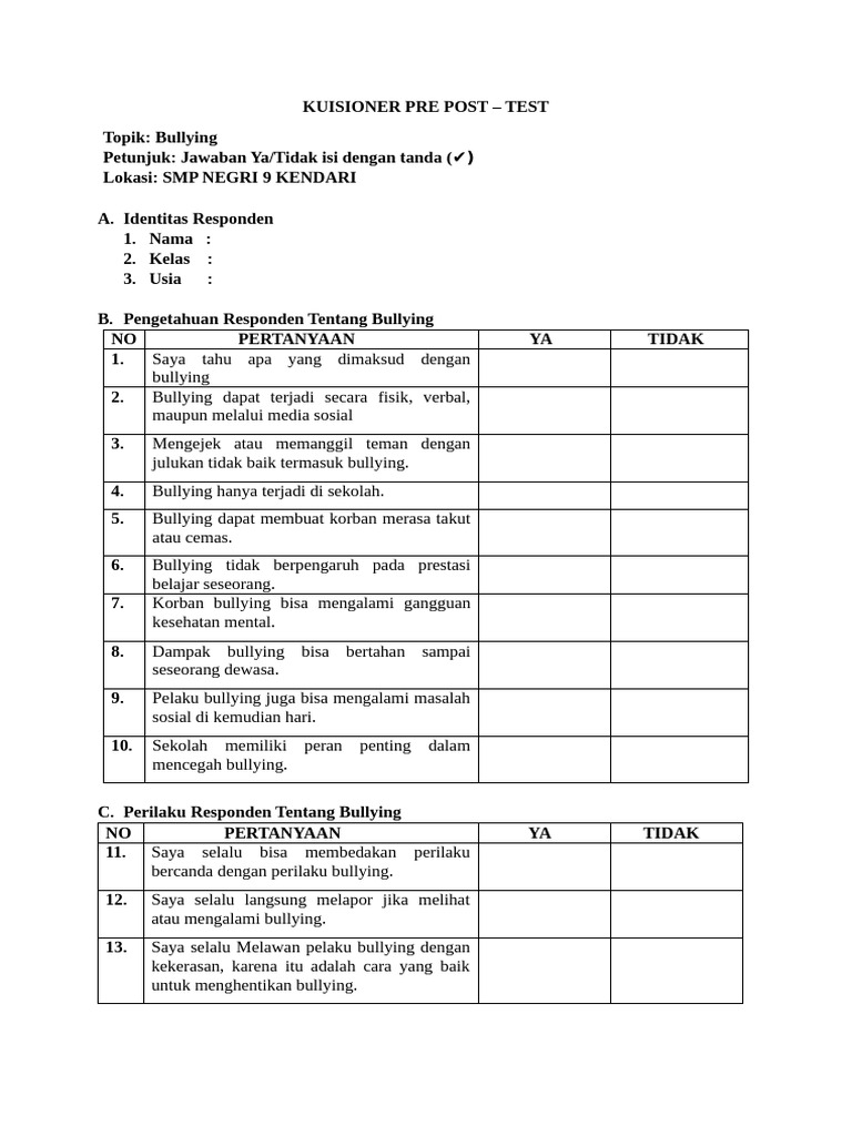 Kuisioner Pre | PDF