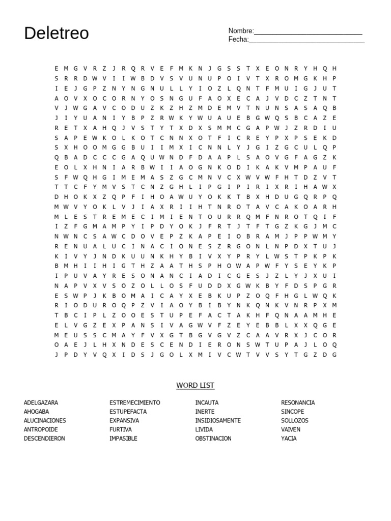 Sopa de Letras: Palabras de Vocabulario | PDF