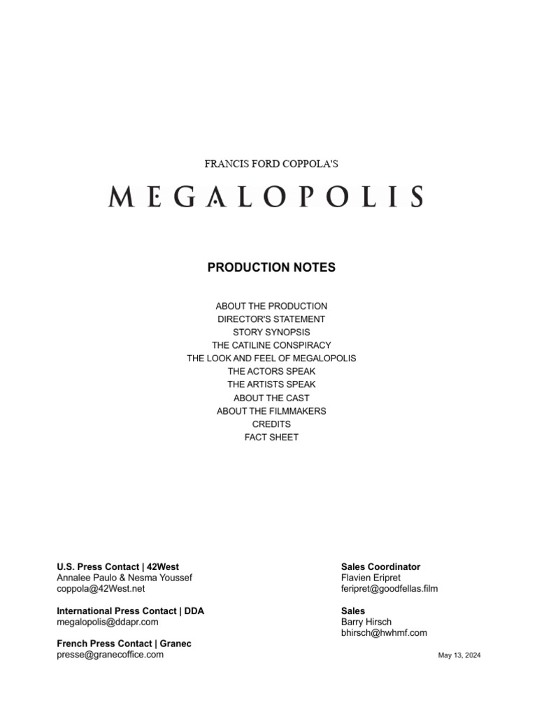 Megalopolis Production Notes | PDF | Cicero