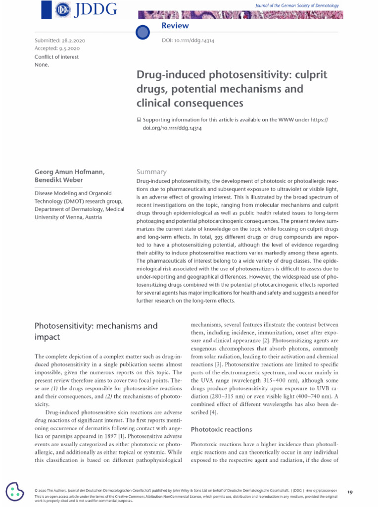 Drug Induced Photosensitivity - Culprit Drugs, Potential Mechanisms and ...