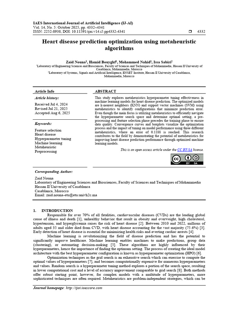 Heart disease prediction optimization using metaheuristic algorithms ...