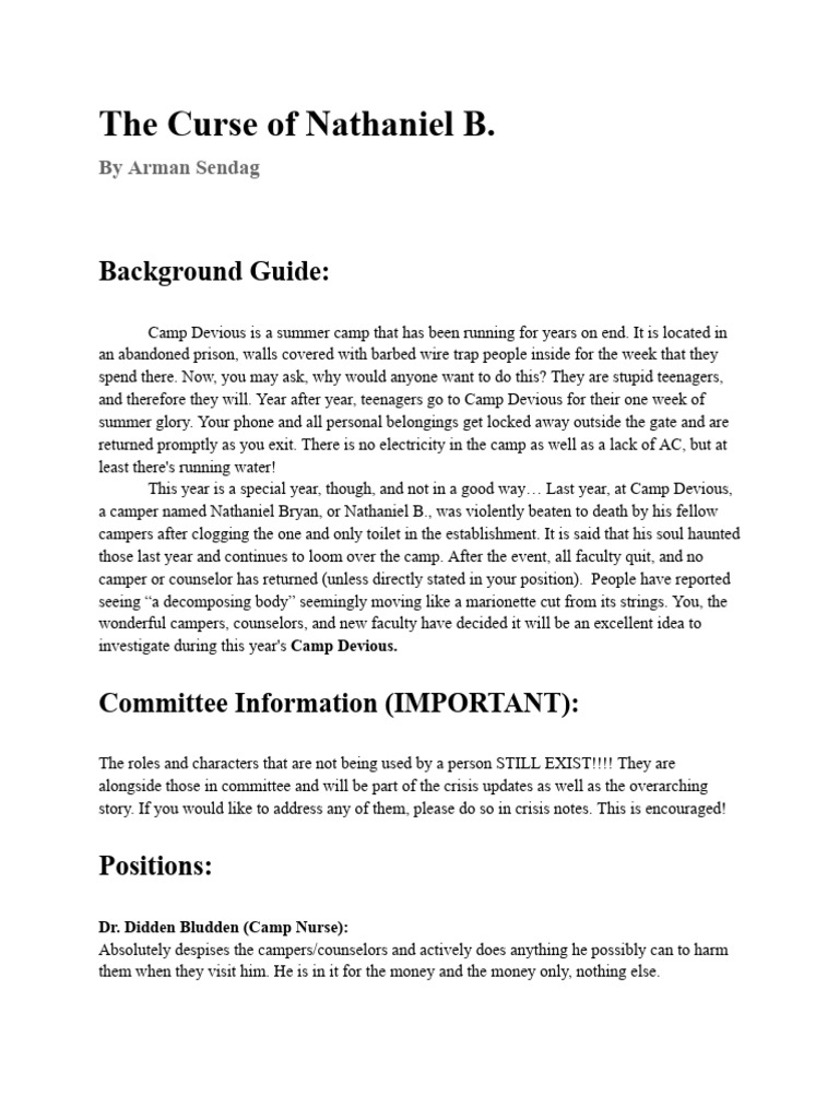 The Curse of Nathaniel B. Crisis Committee | PDF