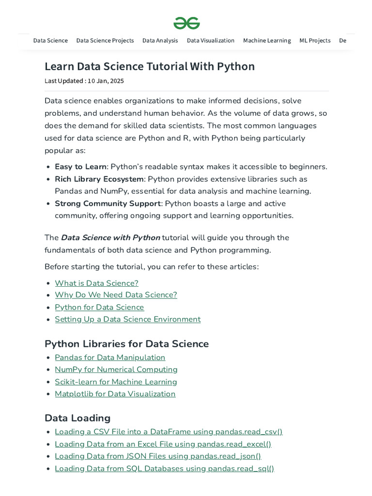Learn Data Science Tutorial With Python - GeeksforGeeks | PDF ...