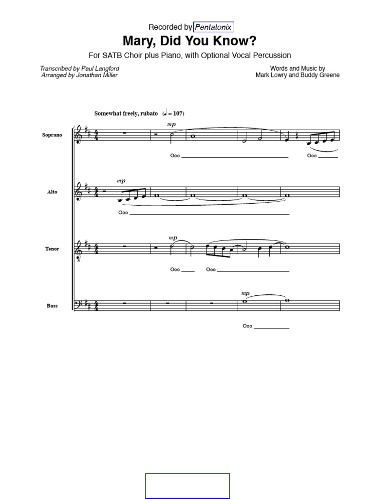 Mary did you know - Pentatonix_Editada | PDF | Musical Compositions | Singing